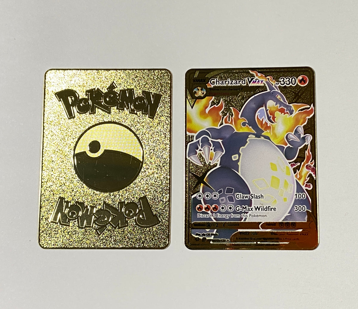 Pokemon Gold Metal Charizard Shiny V-Max Card – Radbadgergaming
